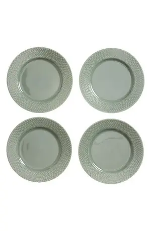 LYNGBY PORCELAEN Rhombe Earth Set Of 4 Lunch Plates - Moss