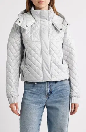 Bcbgmaxazria Quilted Hooded Crop Jacket - Mist