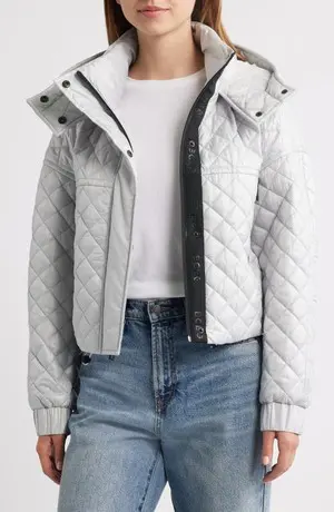 Bcbgmaxazria Quilted Hooded Crop Jacket - Mist