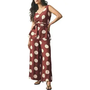 NEXT Polka Dot Tie Waist Jumpsuit - Brown