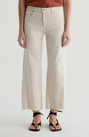 Ag Saige Paneled Wide-leg Jeans With Raw Hem - Opal Stone