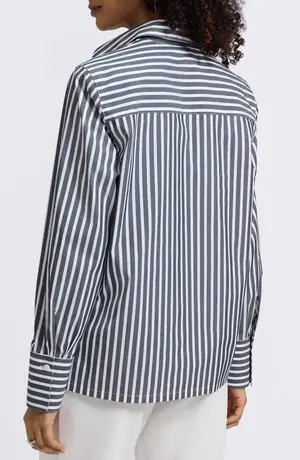 Foxcroft Bella Stripe Popover Top - Black/white