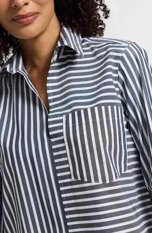 Foxcroft Bella Stripe Popover Top - Black/white