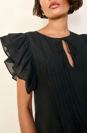 FRIENDS LIKE THESE Pintuck Pleat Flutter Sleeve Cotton Top