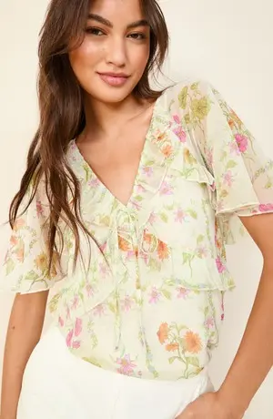 FRIENDS LIKE THESE Floral Ruffle Chiffon Top