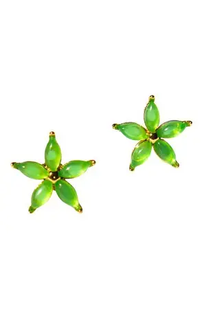 SEREE Flora Jade Stud Earrings - Green