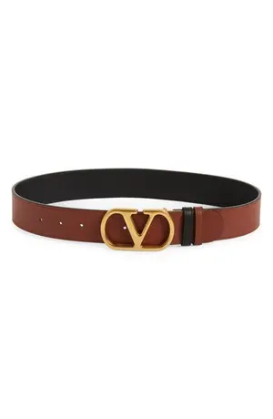 Valentino Garavani Vlogo Signature Reversible Leather Belt - Black/camel