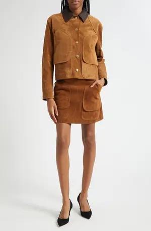 Veronica Beard Walters Crop Suede Barn Jacket - Whisky