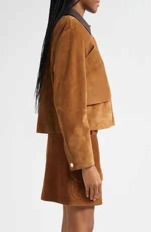 Veronica Beard Walters Crop Suede Barn Jacket - Whisky