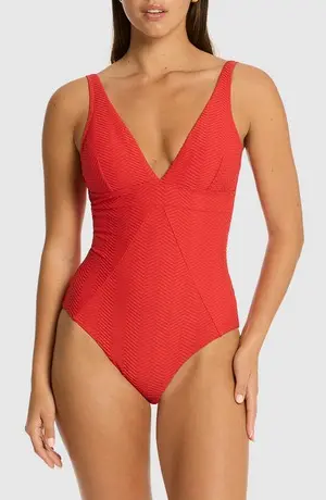 SEA LEVEL Caracus Textured One-piece Swimsuit - Spice Red