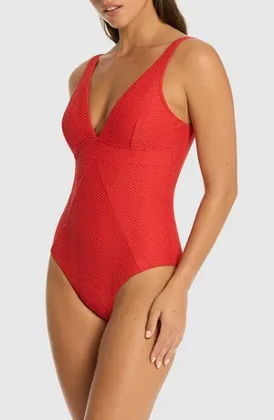 SEA LEVEL Caracus Textured One-piece Swimsuit - Spice Red