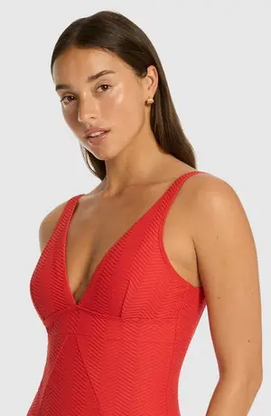 SEA LEVEL Caracus Textured One-piece Swimsuit - Spice Red