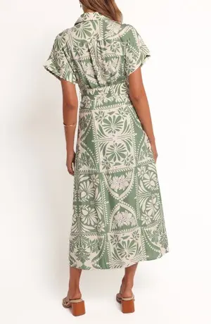 PETAL & PUP Printed Button-up Midi Dress With Belt