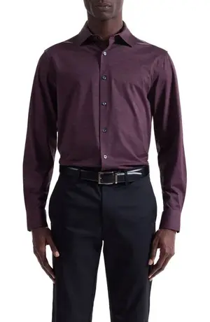 Bugatchi James Ooohcotton® Herringbone Button-up Shirt - Burgundy