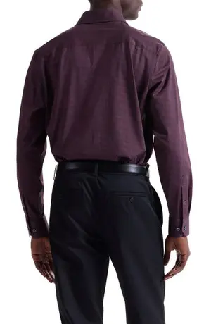 Bugatchi James Ooohcotton® Herringbone Button-up Shirt - Burgundy