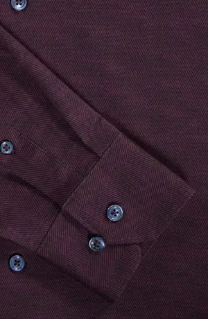 Bugatchi James Ooohcotton® Herringbone Button-up Shirt - Burgundy
