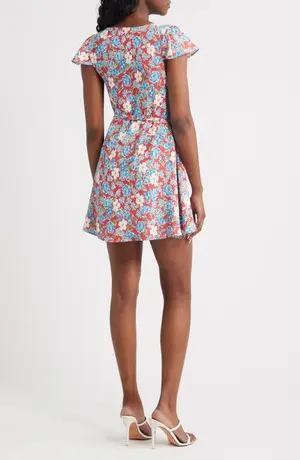 BELLA VENICE Floral Print Wrap Mini Dress