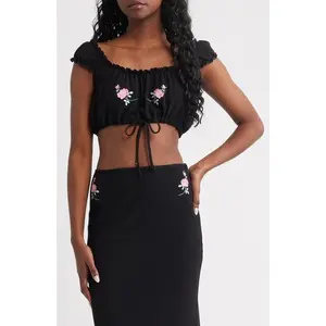 BELLA VENICE Embroidered Drawstring Crop Top