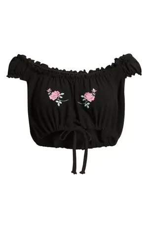 BELLA VENICE Embroidered Drawstring Crop Top