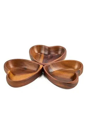 NAMBE Eat Your Heart Out Set Of 3 Small Acacia Wood Bowls - Brown