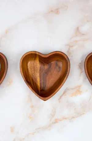 NAMBE Eat Your Heart Out Set Of 3 Small Acacia Wood Bowls - Brown