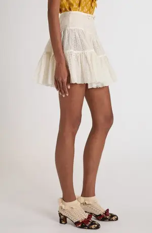 Valentino Garavani Tiered Daisy Eyelet Cotton Miniskirt