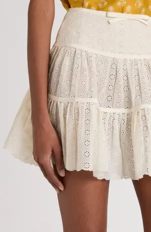 Valentino Garavani Tiered Daisy Eyelet Cotton Miniskirt