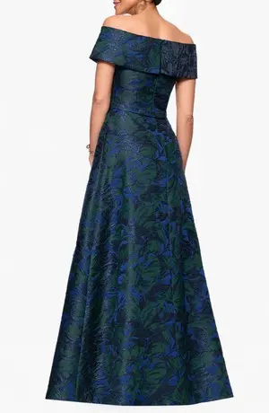 XSCAPE EVENINGS Off-the-shoulder Brocade Ballgown