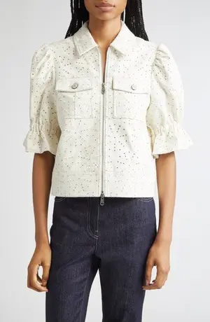 Cinq À Sept Holly Embroidered Faux Leather Jacket - Ivory