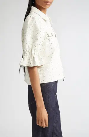 Cinq À Sept Holly Embroidered Faux Leather Jacket - Ivory