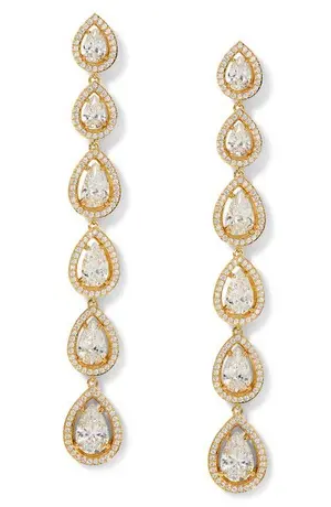 Nadri Radiant Pavé Pear Cubic Zirconia Linear Drop Earrings - Gold
