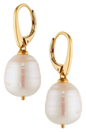 Nadri Freshwater Pearl Lever-back Earrings - Gold