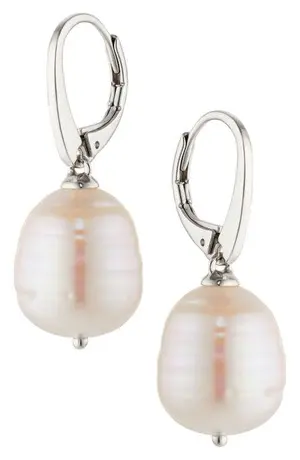 Nadri Freshwater Pearl Lever-back Earrings - Rhodium