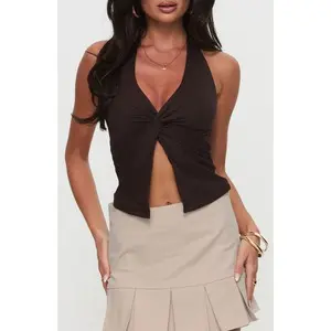Princess Polly Twist Halter Top - Brown