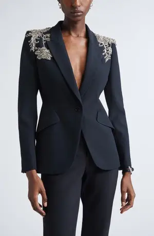 Alexander McQueen Peak Shoulder Cutaway Blazer - Black