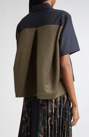 Sacai Suiting Fabric Mix Button-up Camp Shirt