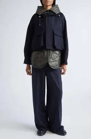 Sacai Suiting Mixed Media Straight Leg Pants - Navy/dark Khaki