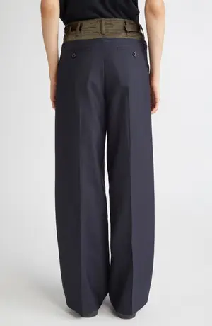 Sacai Suiting Mixed Media Straight Leg Pants - Navy/dark Khaki