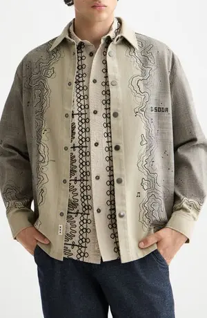 Scotch & Soda Map Graphic Snap-up Overshirt