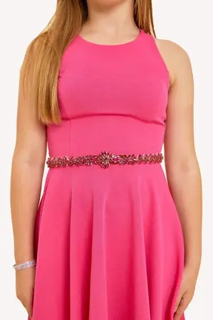 UN DEUX TROIS Ribbon Rhinestone Belt - Fuchsia