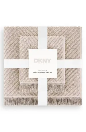 DKNY PURE 4-piece Herringbone Cotton Bath Towel & Hand Towel Set - Almond