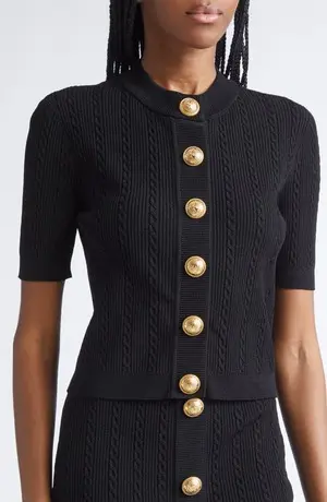 Balmain Cable Stitch Short Sleeve Cardigan