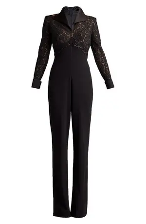 Tadashi Shoji Cotton Blend Lace & Crepe Jumpsuit