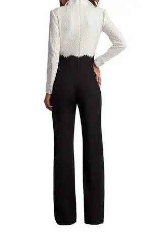 Tadashi Shoji Cotton Blend Lace & Crepe Jumpsuit