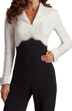 Tadashi Shoji Cotton Blend Lace & Crepe Jumpsuit