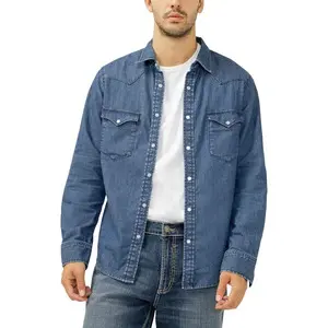 SILVER JEANS CO. Cotton Blend Denim Snap-up Western Shirt