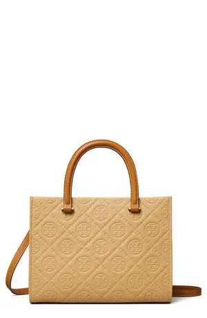 Tory Burch T Monogram Pebble Leather Square Tote