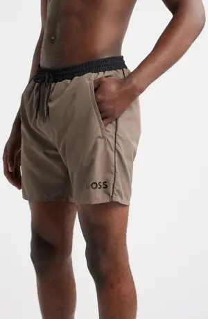 BOSS Starfish Volley Swim Trunks - Medium Brown