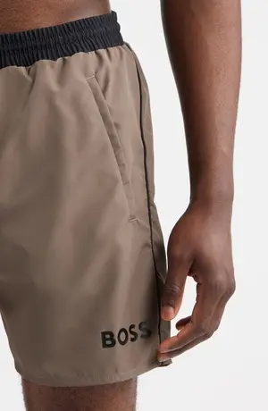 BOSS Starfish Volley Swim Trunks - Medium Brown