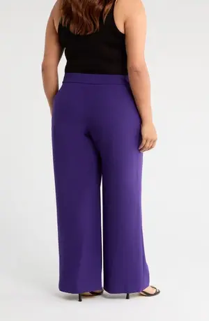 TAHARI ASL Wide Leg Flat-front Trousers - Regal Purple